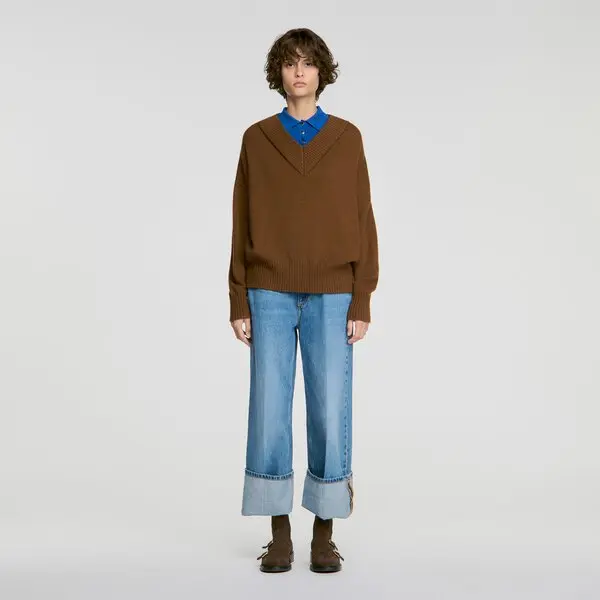 Sandro 2-in-1 Wool And Cashmere Sweater With Polo Collar