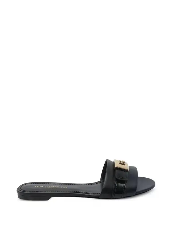 Dolce & Gabbana Logo-plaque Leather Sandals - Black