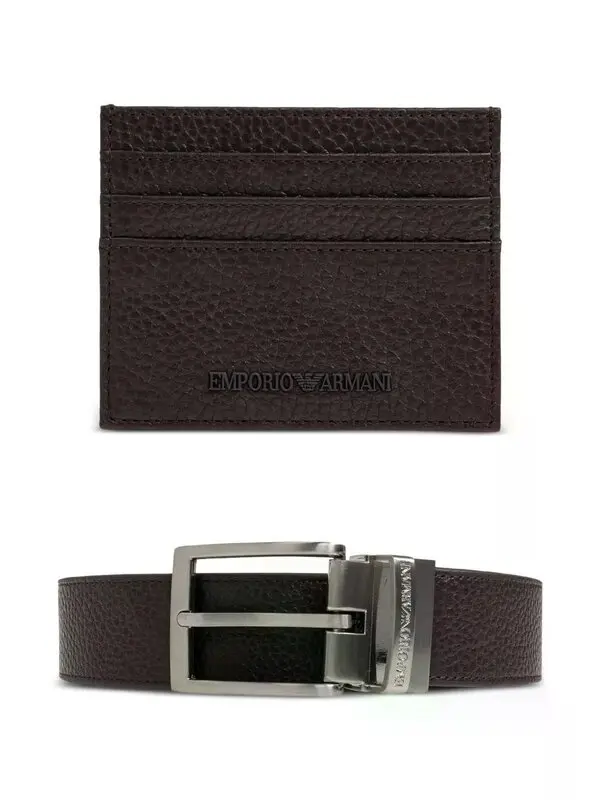 Emporio Armani Leather Belt And Cardholder Set - Brown