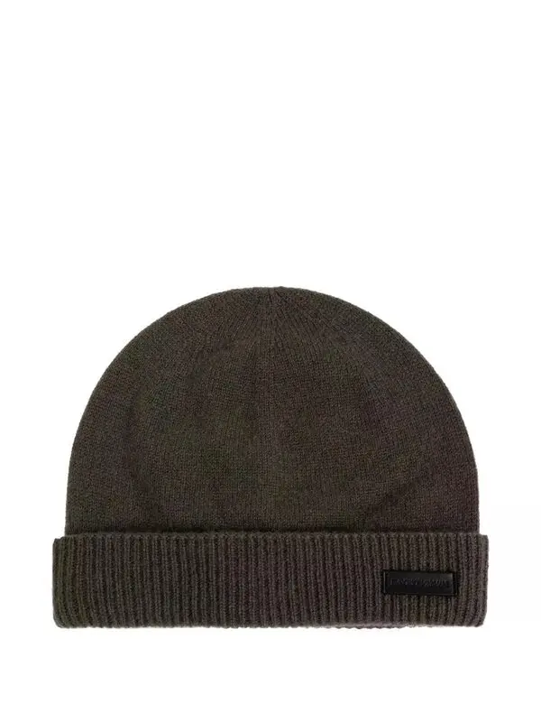 Emporio Armani Cashmere Beanie Hat With Logo Patch - Grey