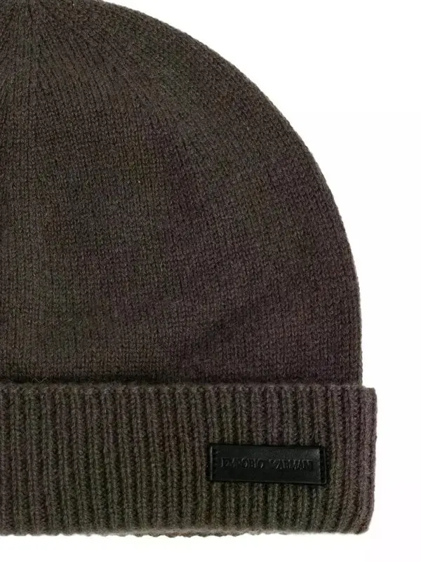 Emporio Armani Cashmere Beanie Hat With Logo Patch