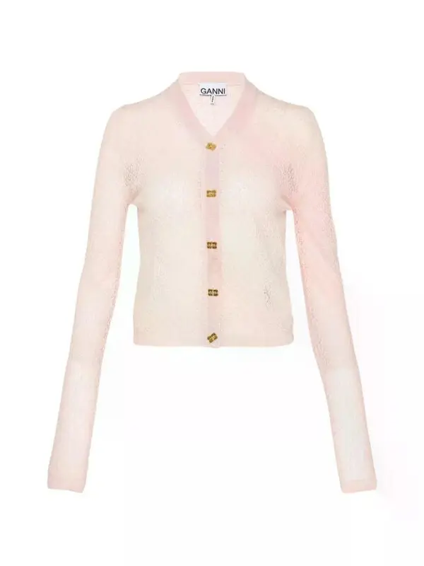 GANNI Pointelle-knit Cardigan - Pink