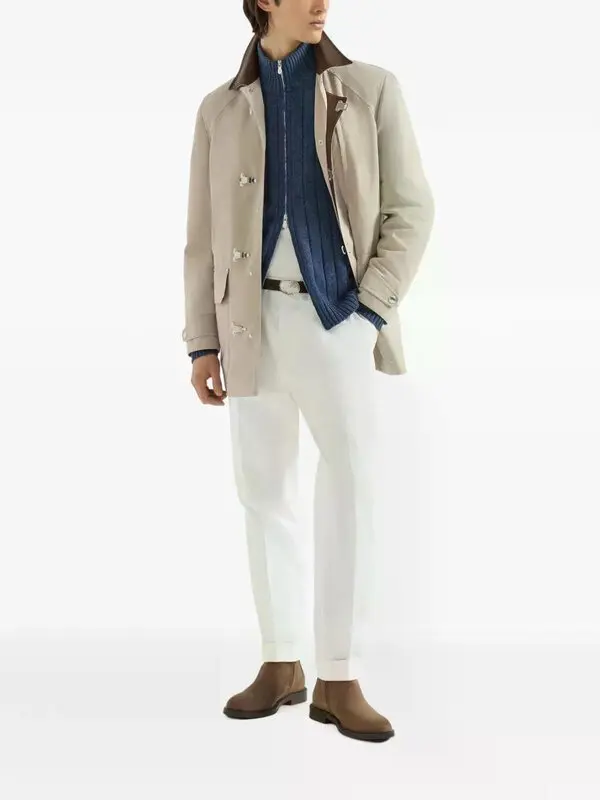 Brunello Cucinelli Water-resistant Microfiber Outerwear Jacket With Hook Fastening And Nappa Leather Inserts