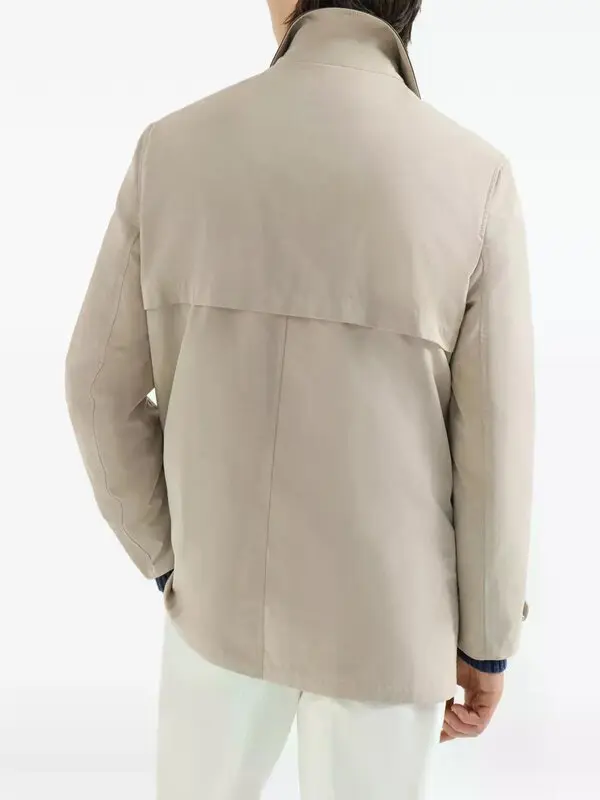 Brunello Cucinelli Water-resistant Microfiber Outerwear Jacket With Hook Fastening And Nappa Leather Inserts