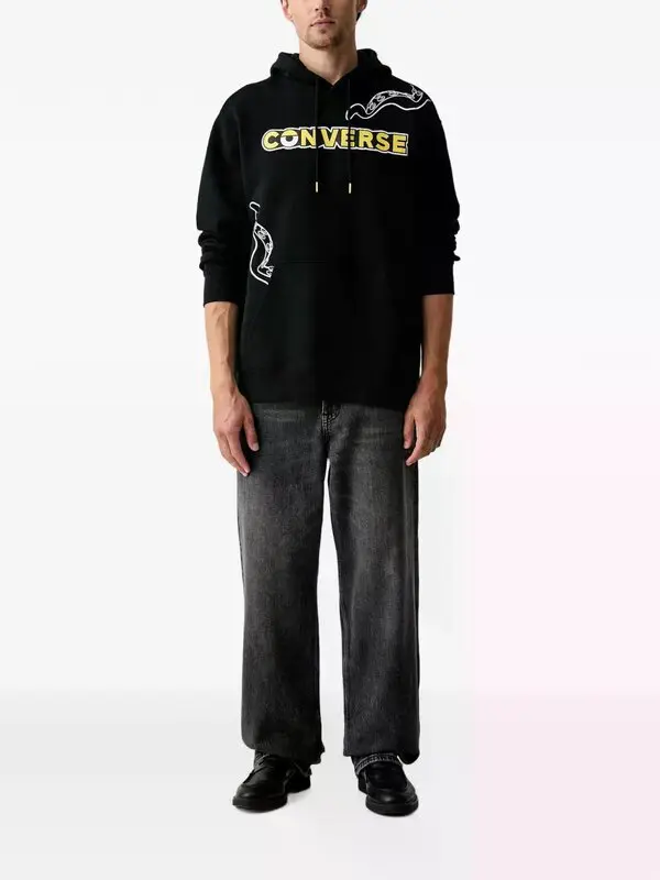 CONVERSE X Minions Logo-print Drawstring Hoodie - Black