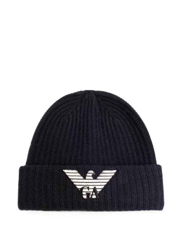 Emporio Armani Logo-embroidered Ribbed Beanie Hat - Blue