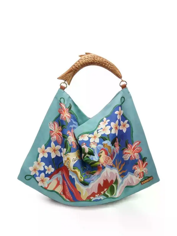 Farm Rio Small Scarf Carved Fish-handle Scarf Tote Bag - Blue