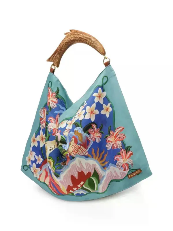 Farm Rio Small Scarf Carved Fish-handle Scarf Tote Bag - Blue
