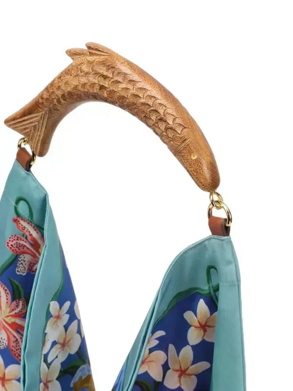 Farm Rio Small Scarf Carved Fish-handle Scarf Tote Bag - Blue