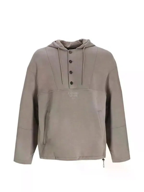 Emporio Armani Button-placket Hoodie - Neutrals