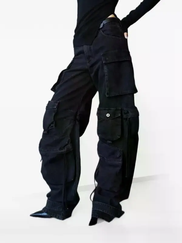 Attico Fern Washed-denim Cargo Pants