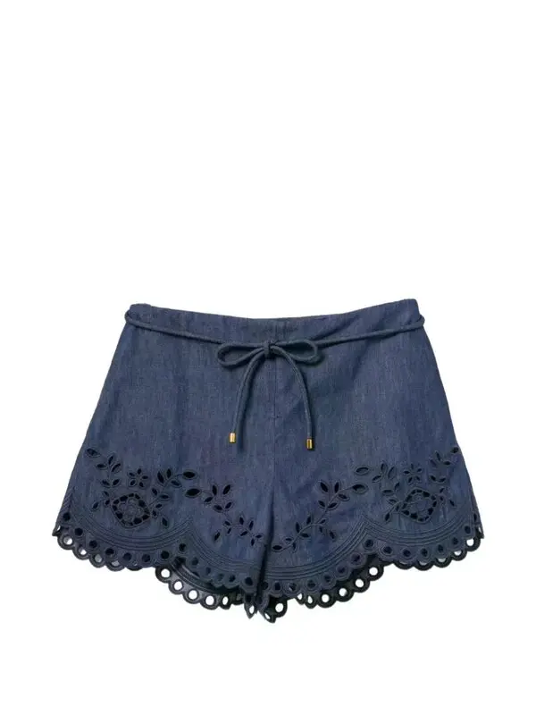 Zimmermann Mahon Broderie Denim Shorts - Blue