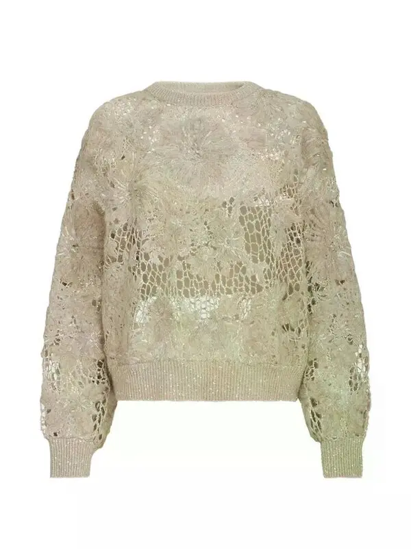 Brunello Cucinelli Sparkling Mohair And Wool Embroidered Sweater - Neutrals