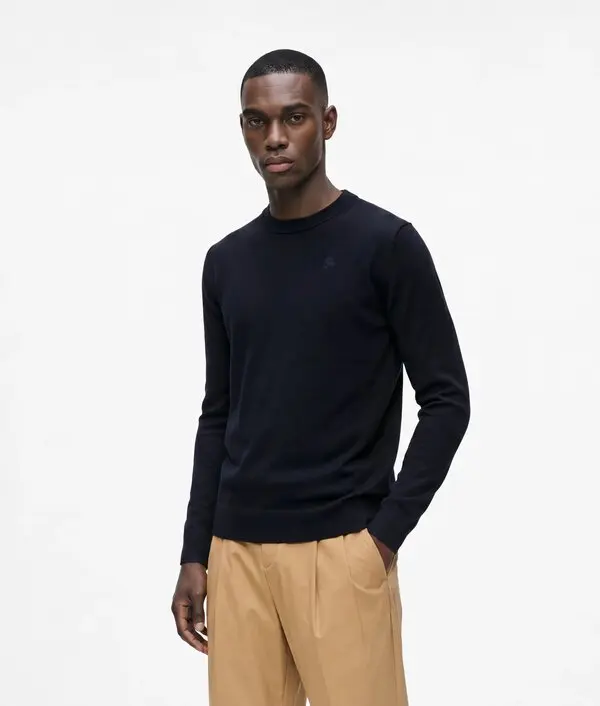 Karl Lagerfeld Crew Neck Wool Sweater - Navy