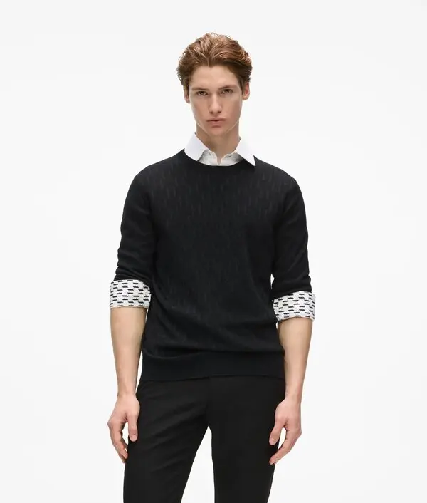 Karl Lagerfeld Monogram Textured Crew Neck Sweater - Black