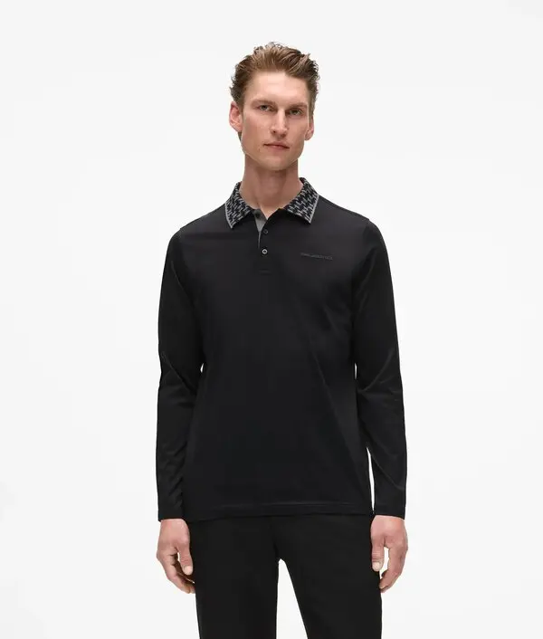 Karl Lagerfeld Monogram Collar Polo Shirt - Black