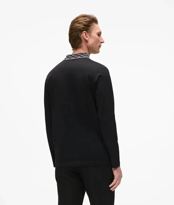 Karl Lagerfeld Monogram Collar Polo Shirt - Black