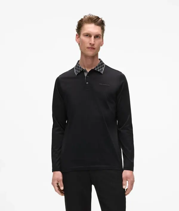Karl Lagerfeld Monogram Collar Polo Shirt - Black