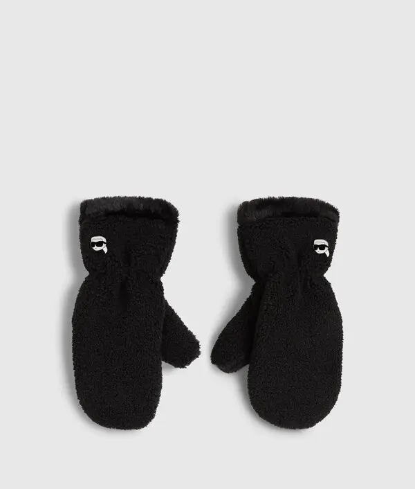 Karl Lagerfeld Faux-shearling Ikon Mittens - Black