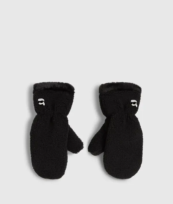 Karl Lagerfeld Faux-shearling Ikon Mittens - Black