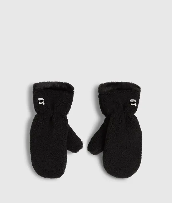 Karl Lagerfeld Faux-shearling Ikon Mittens - Black