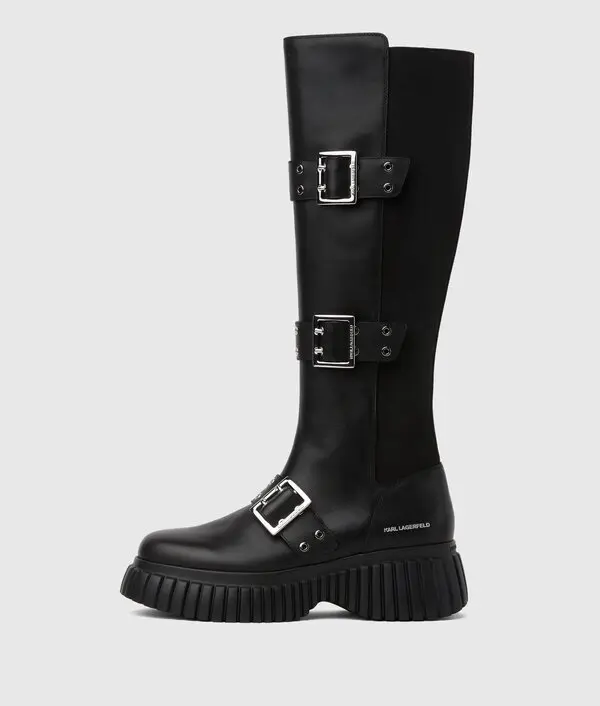 Karl Lagerfeld Kreeper Wedge Tri-buckle Boots - Black/silver