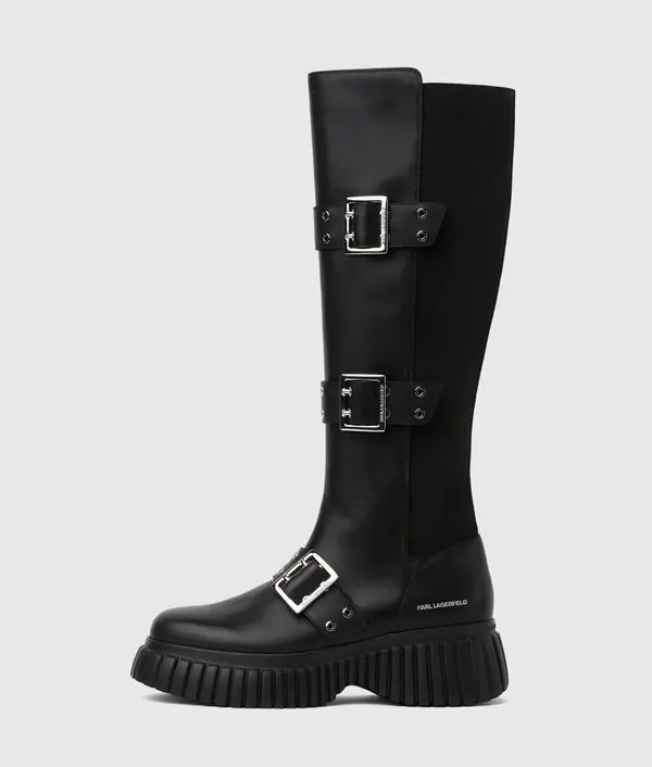Karl Lagerfeld Kreeper" Wedge Tri-buckle Boots - Black/silver
