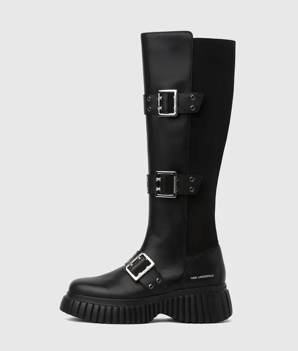 Karl Lagerfeld Kreeper" Wedge Tri-buckle Boots - Black/silver