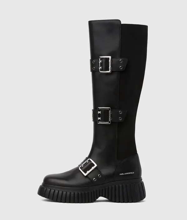 Karl Lagerfeld Kreeper" Wedge Tri-buckle Boots - Black/silver