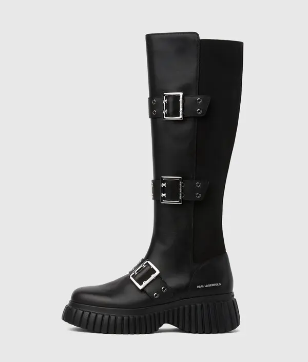 Karl Lagerfeld Kreeper" Wedge Tri-buckle Boots - Black/silver
