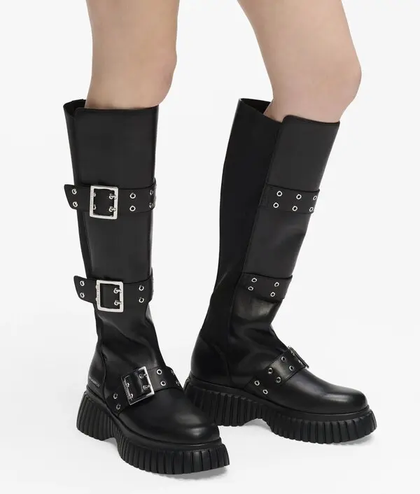 Karl Lagerfeld Kreeper" Wedge Tri-buckle Boots