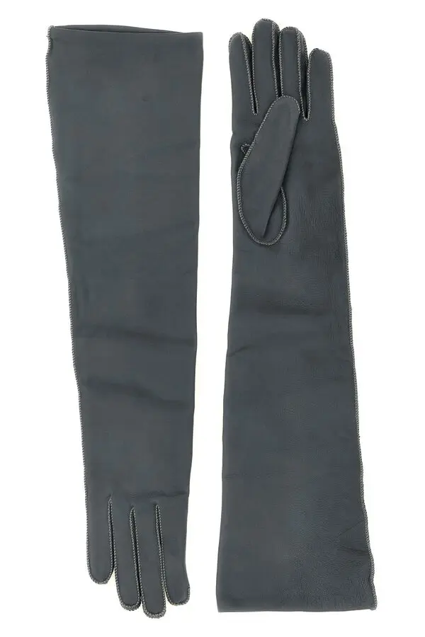 Agnona Long Leather Gloves - Gray