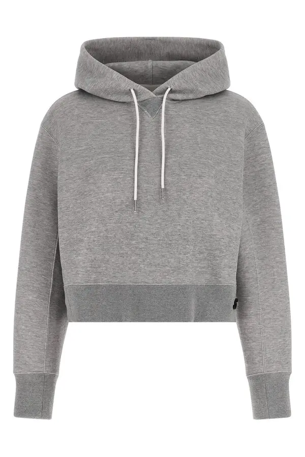 Sacai Mélange Cotton Blend Cropped Hoodie - Gray
