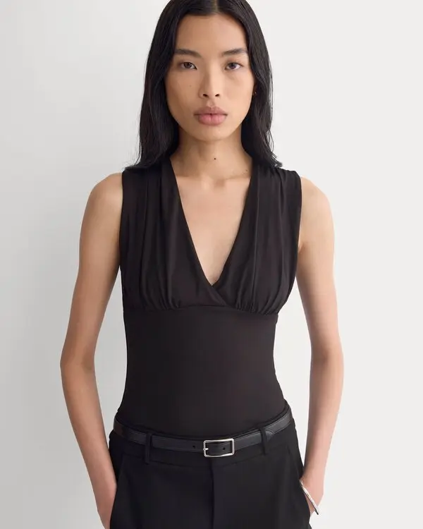 Everlane Drapey Jersey V-neck Top - Black