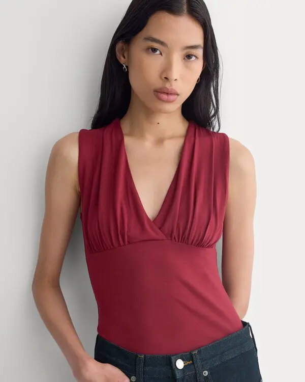 Everlane Drapey Jersey V-neck Top - Cabernet