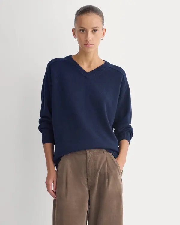 Everlane Cashmere High V Boyfriend Sweater - Navy