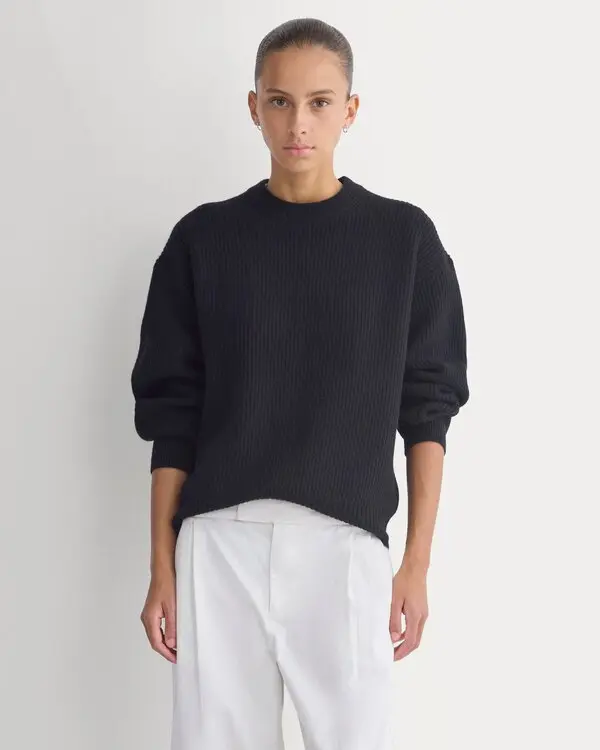 Everlane Cashmere Fisherman Crew Neck Sweater - Black