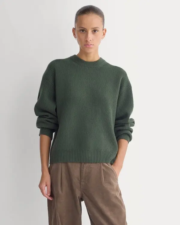 Everlane Cashmere Fisherman Crew Neck Sweater - Dark Forest