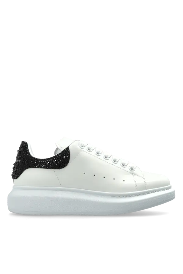 Alexander McQueen Leather Sports Shoes With Shimmering Crystals - White