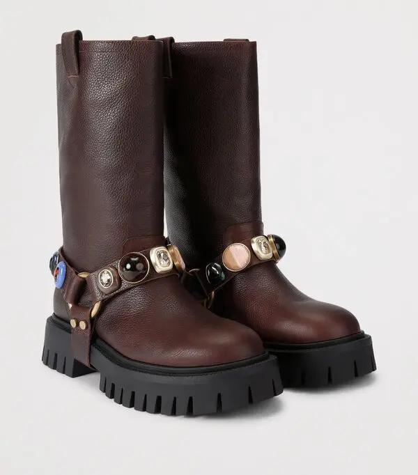 Kurt Geiger Leather Harness Biker Boots