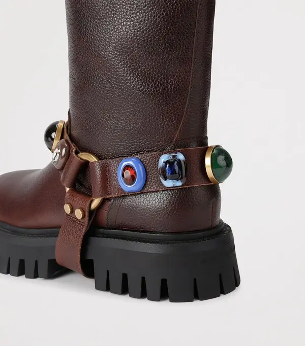 Kurt Geiger Leather Harness Biker Boots