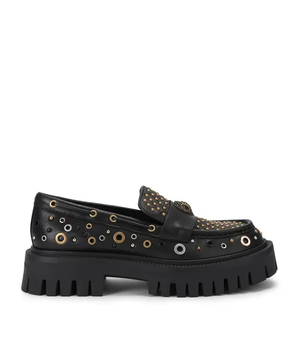 Kurt Geiger Leather Studded Chunky Loafers - Black