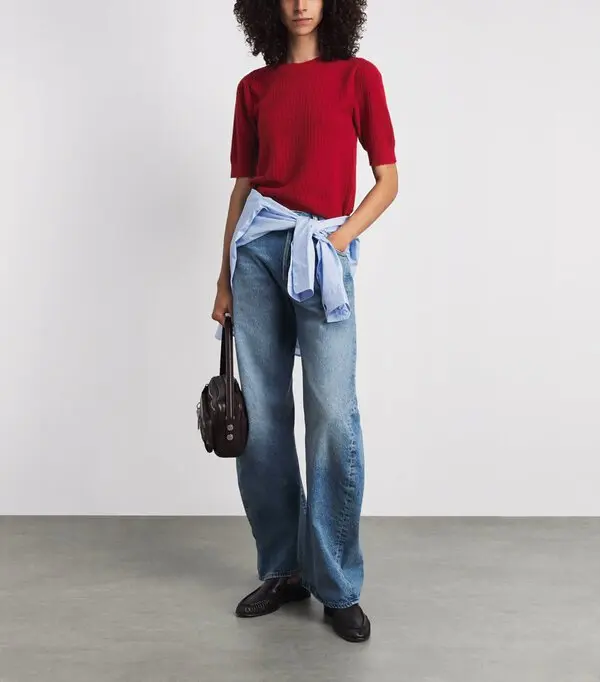 FRAME Cashmere Pointelle The Gathered Honeycomb Sweater