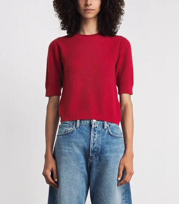 FRAME Cashmere Pointelle The Gathered Honeycomb Sweater