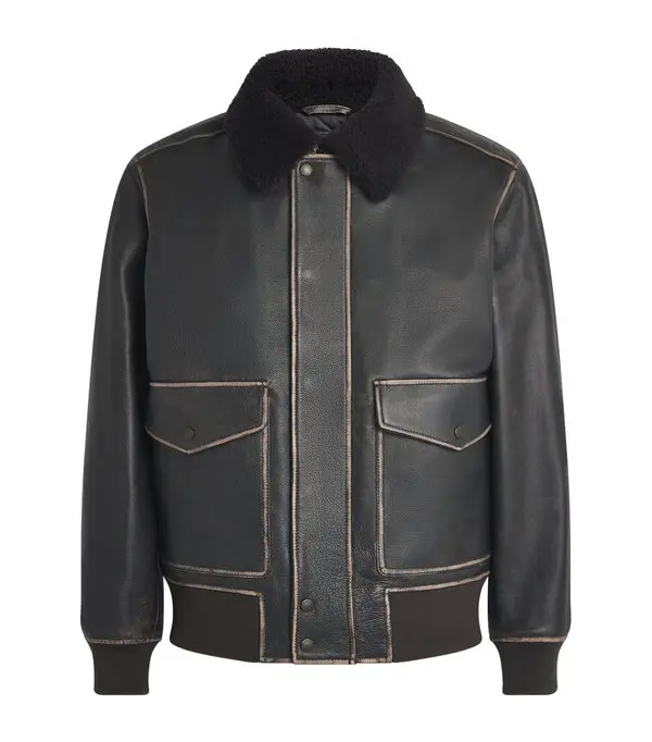 Rag & Bone Leather Shearling-collar Bomber Jacket - Brown