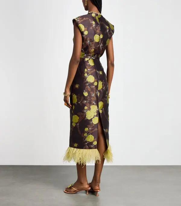 La DoubleJ Feather-trim Sleek Midi Dress