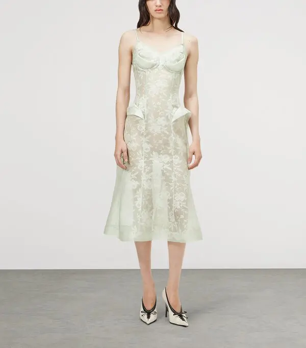Alexander McQueen Silk Lace Floral Midi Dress