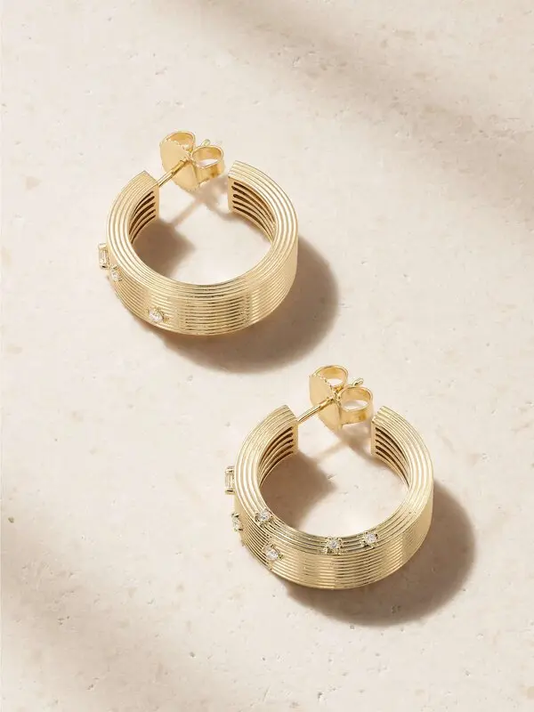 SYDNEY EVAN Fluted 14-karat Diamond Medium Hoop Earrings - Gold