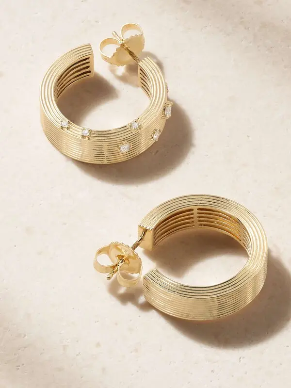 SYDNEY EVAN Fluted 14-karat Diamond Medium Hoop Earrings