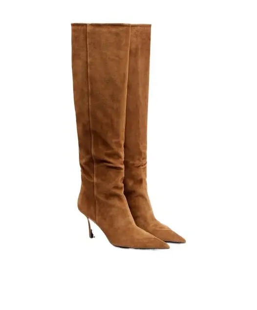 Amina Muaddi Suede Knee-high Boots
